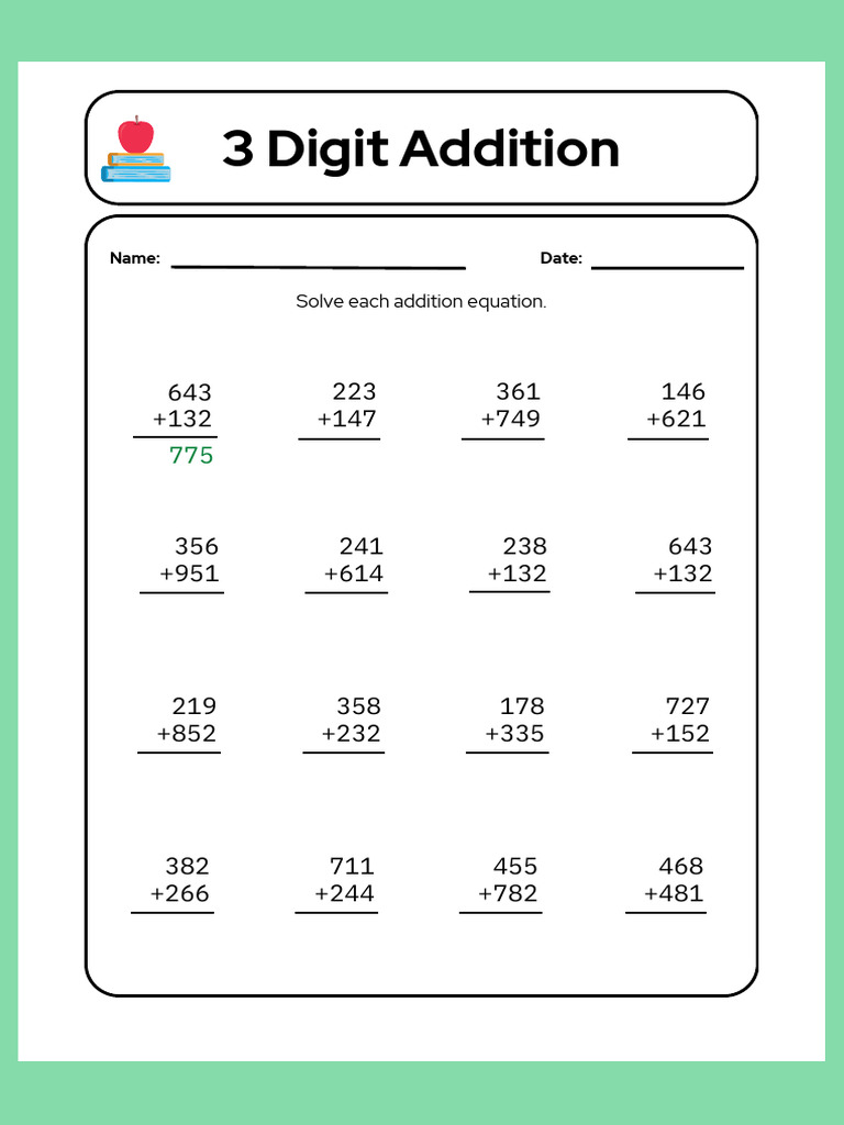 3 Digit Addition Worksheet | PDF