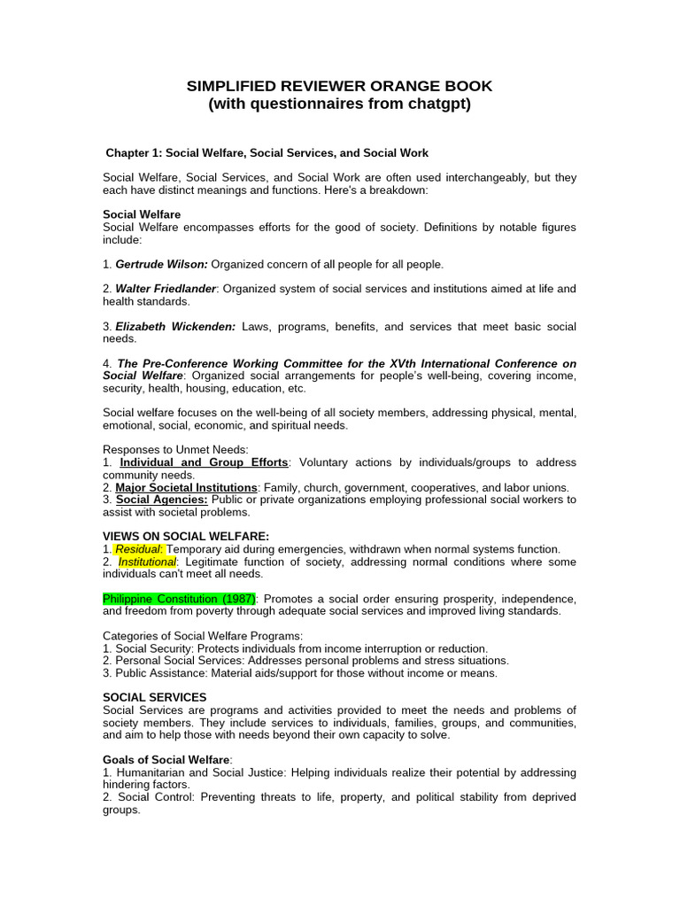 Simplified Reviewer Orange Book | PDF | Social Work | Welfare