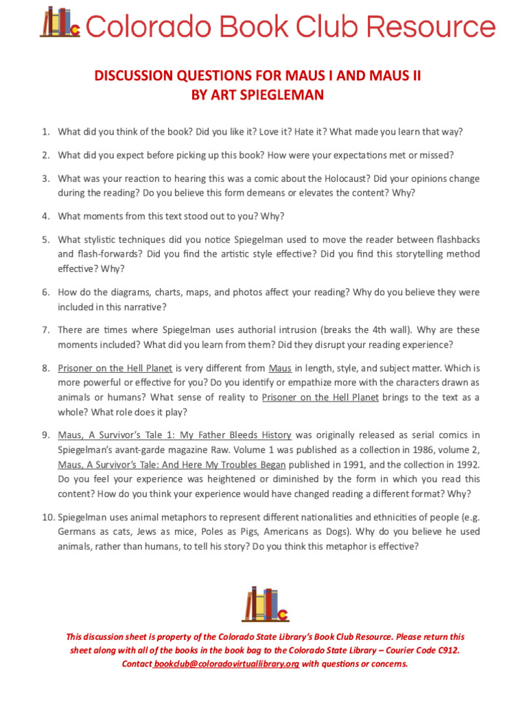 Maus I II Discussion Questions Branded | PDF