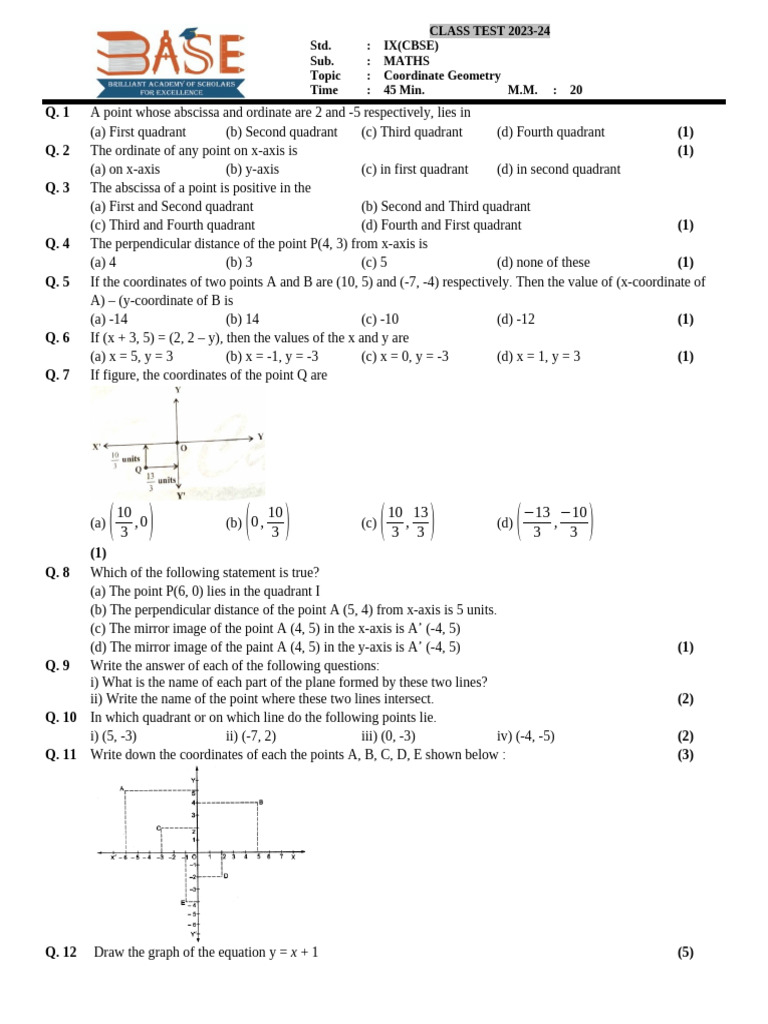 Class IX - Cordinate Geometry | PDF | Cartesian Coordinate System ...