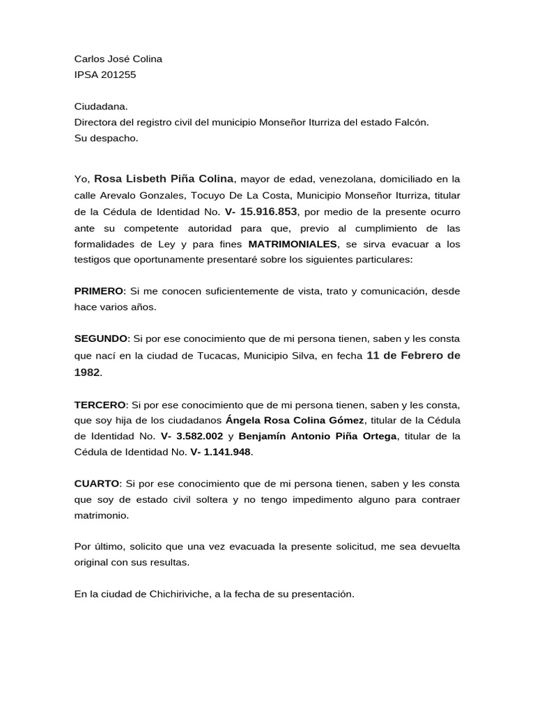 Carta de Soltería | PDF