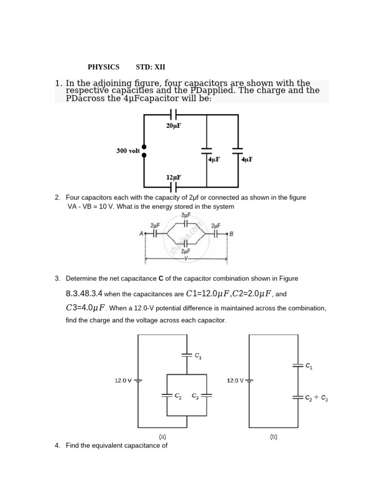 Capacitor and Charge Problems for XII Physics | PDF