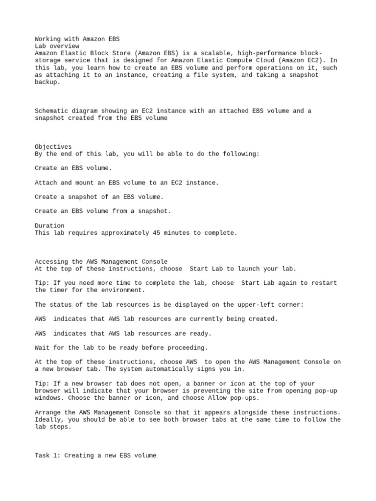 Working With Amazon EBS Procedure | PDF | Data | Computing