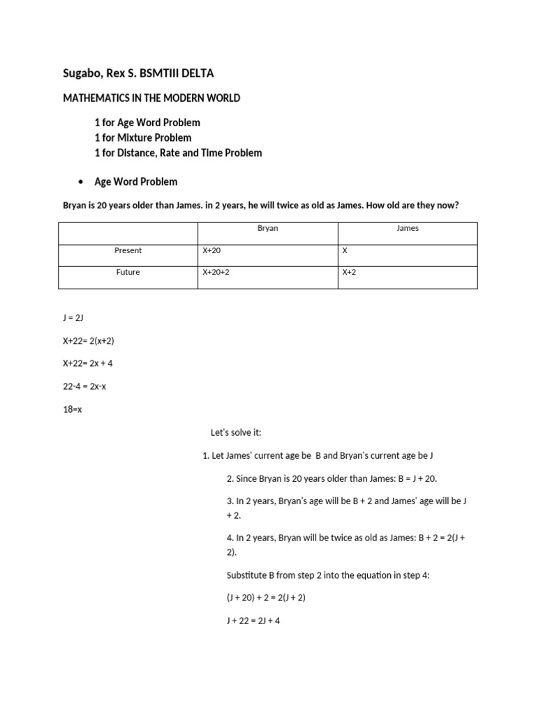Age Word Problems Mixture Problems Distance Rate And Time Problems 0224