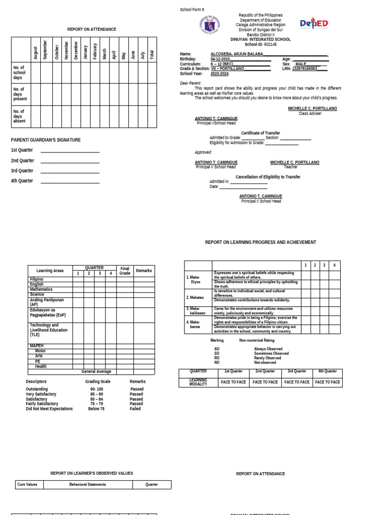 Report Card Form 138 Final 2022 2023edited | PDF