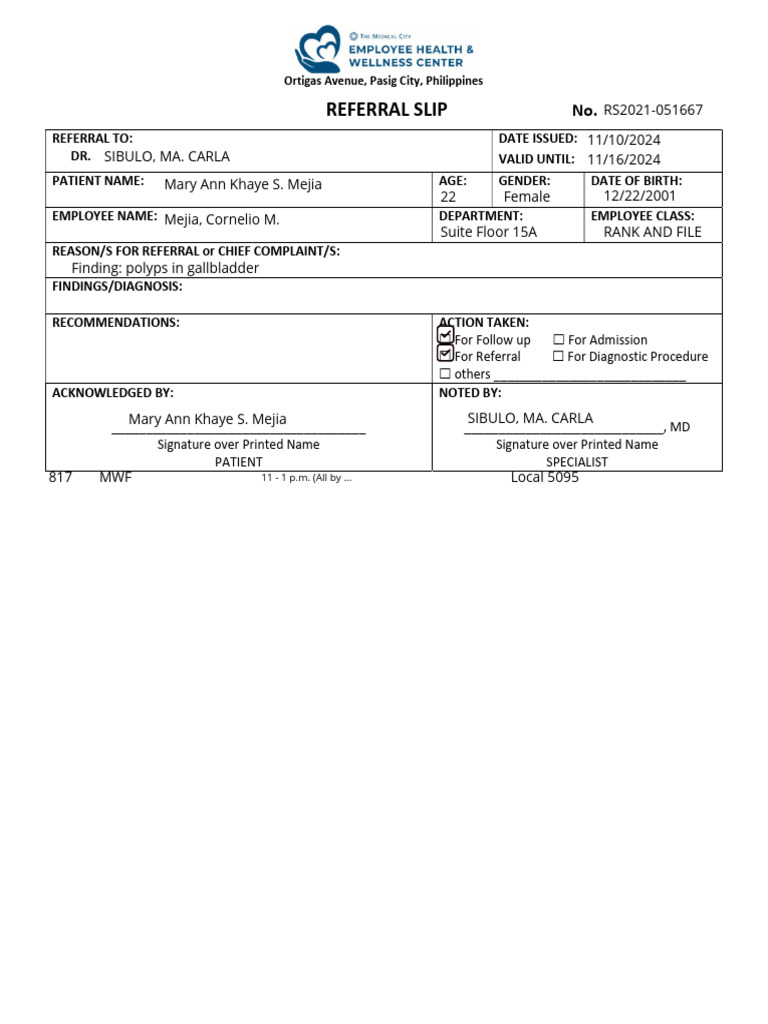 MATI Doctor Referral Slip Ver02 | PDF