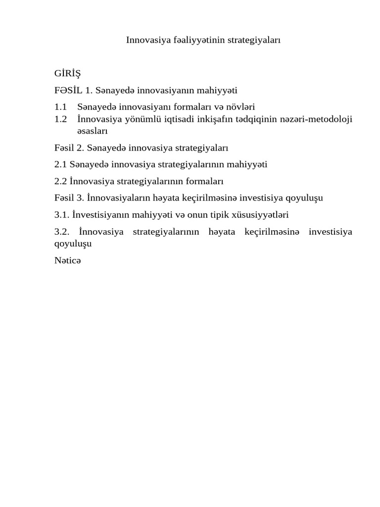 Innovasiya Fəaliyyətinin Strategiyaları | PDF