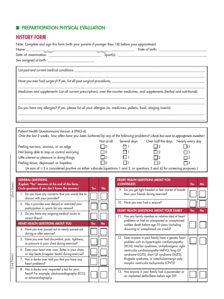 Preparticipation Physical Evaluation Form | PDF | Heart | Clinical Medicine