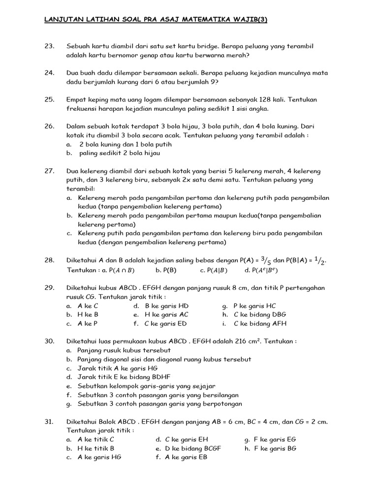 Lanjutan Latihan Soal Pra Asaj Matematika Wajib | PDF