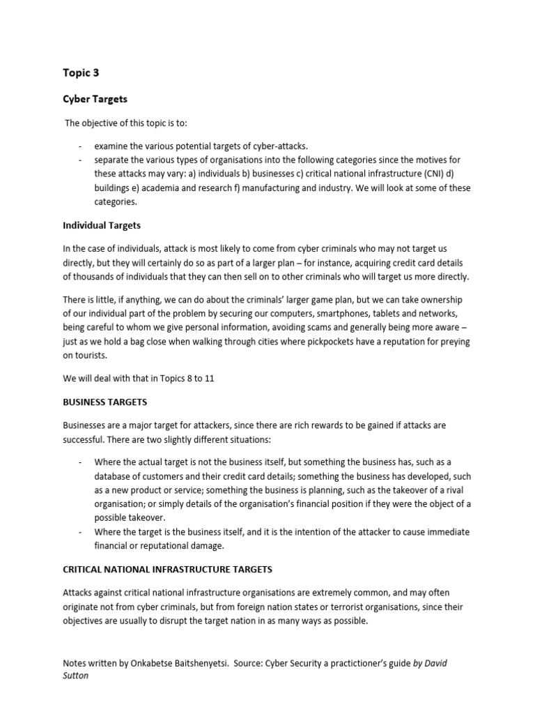 Topic 3 - Cyber Targets | PDF | Computer Security | Security