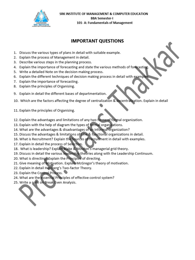 FAQs Fundamentals of Management BBA Sem 1 | PDF