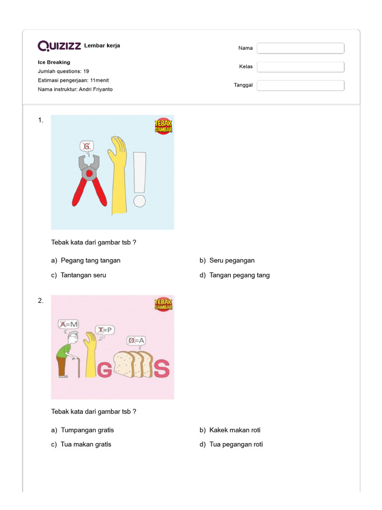 Soal Ice Breaking Tebak Gambar | PDF