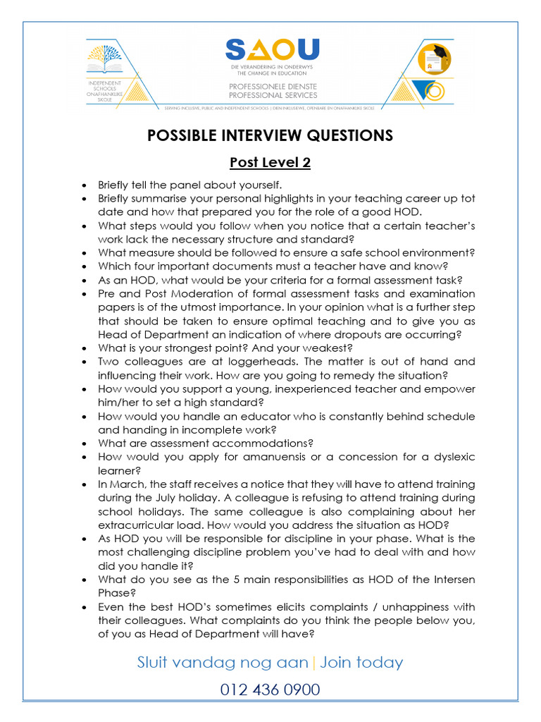Teacher Interview Questions - HOD | PDF | Teachers | Learning
