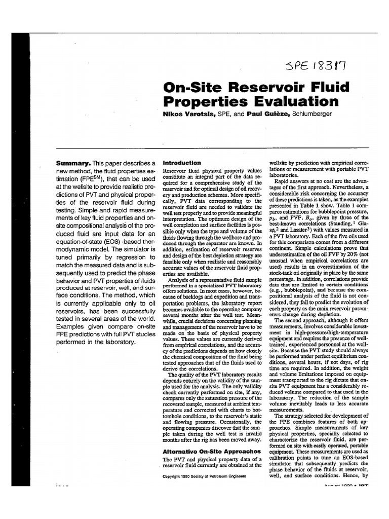 SPE 18317 (1988) Onsite Fluids Props | PDF