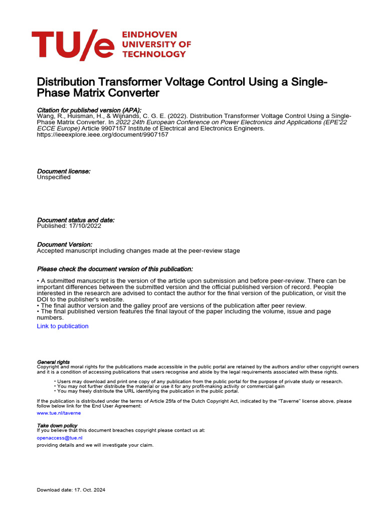 EPE2022 Rui Wang Author Version | PDF | Transformer | Direct Current