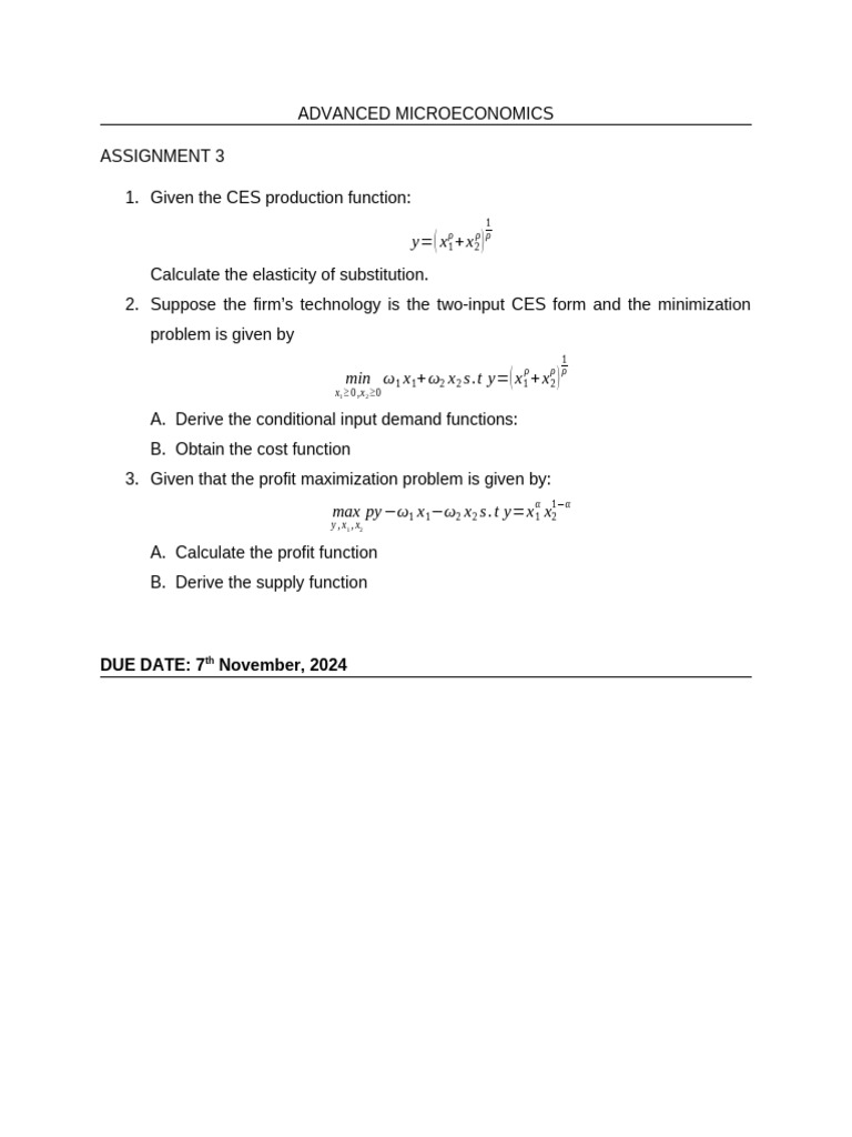 Advanced Microeconomics - Assignment 3 | PDF