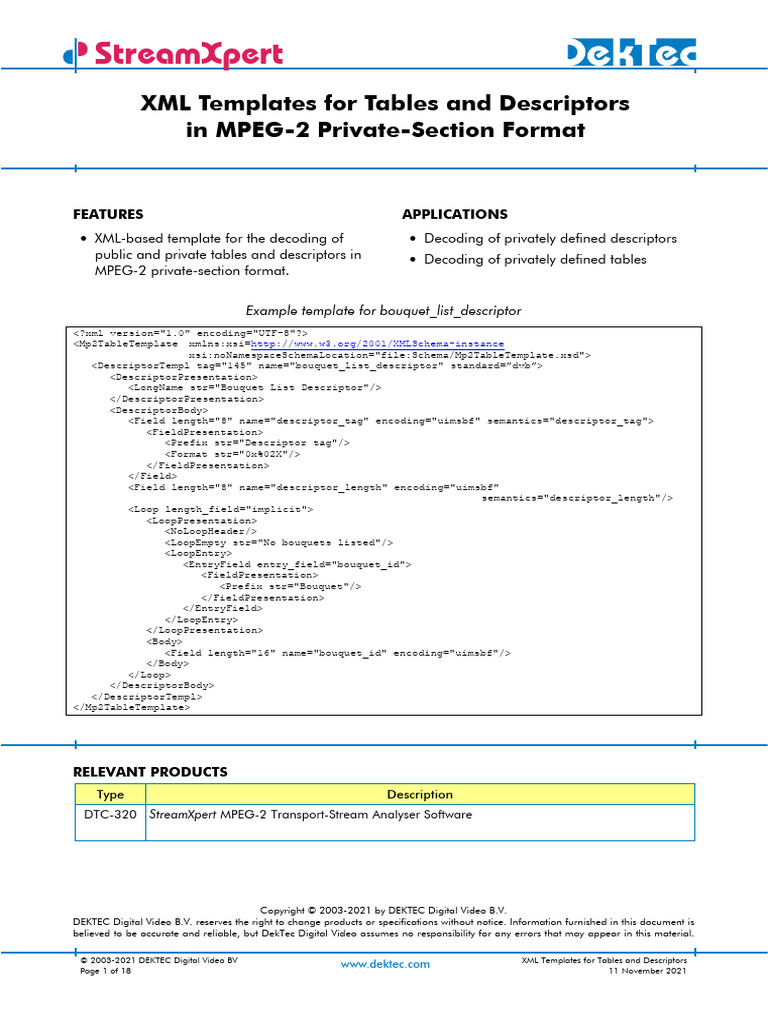 Table and Descriptor Templates | PDF | Xml Schema | Xml
