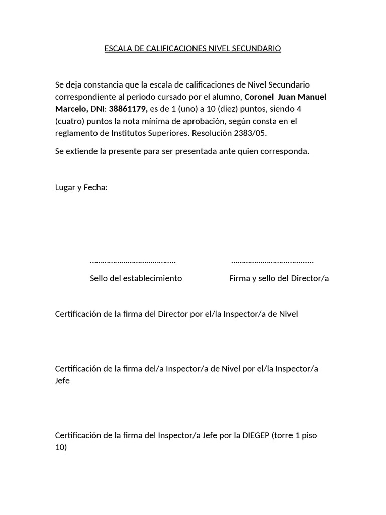 Escala de Calificaciones Nivel Secundario | PDF | Crecimiento personal y profesional | Finanzas ...