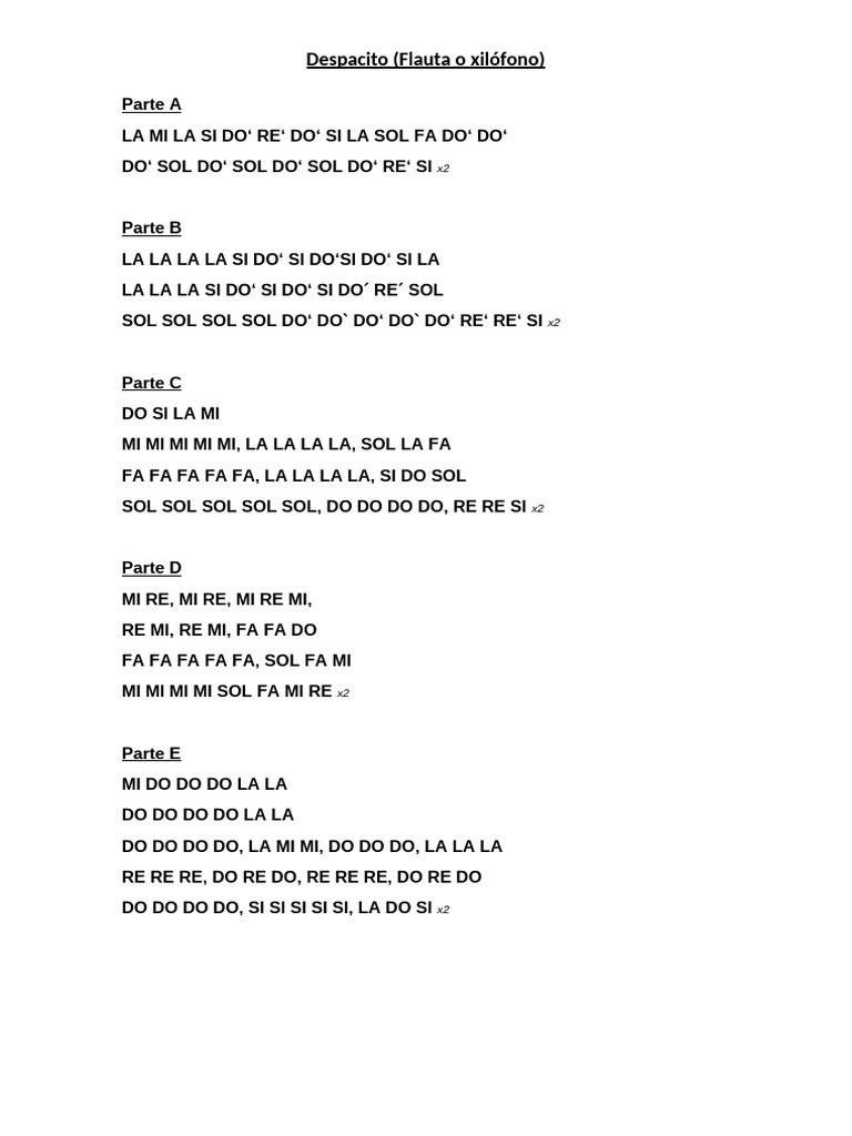Notas de "Despacito" para Flauta | PDF
