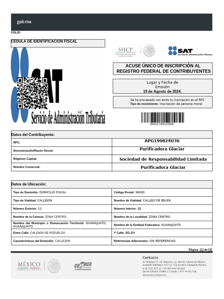 Ejemplo de Cedula de Identificacion Fiscal | PDF | Gobierno