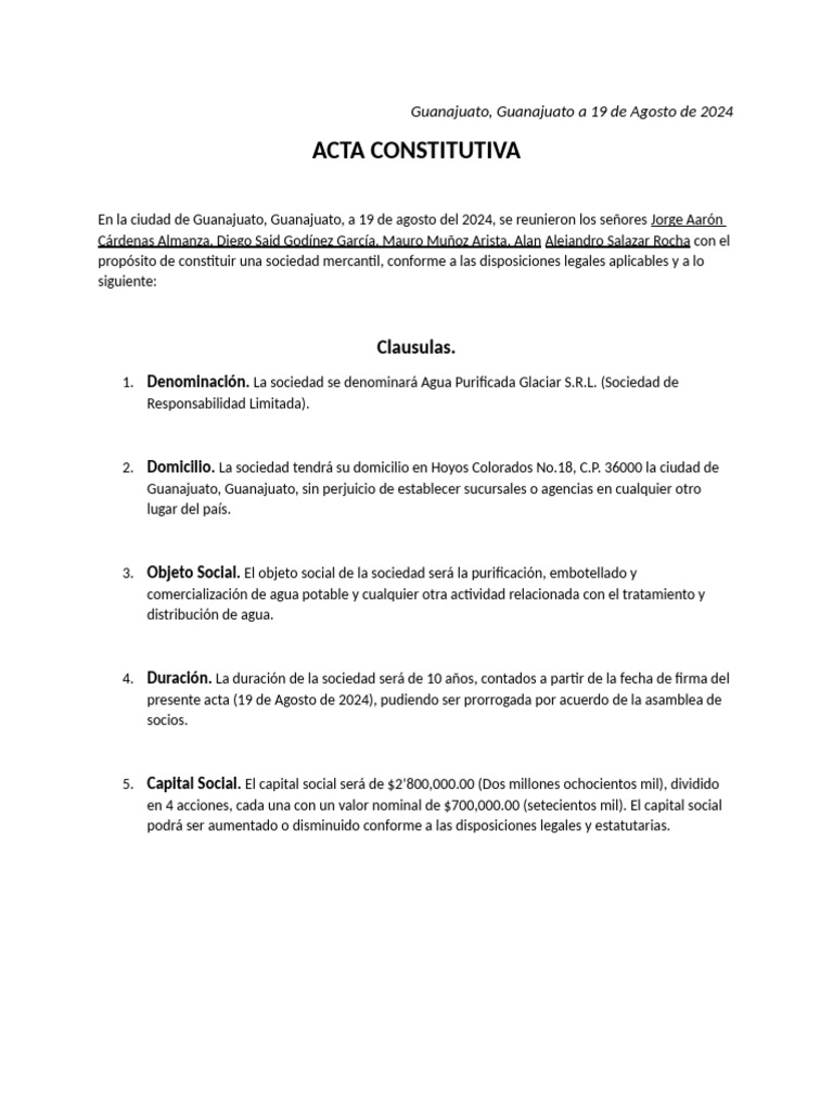 Acta Constitutiva (Borrador) 2 | PDF | Business | Gestión de recursos humanos