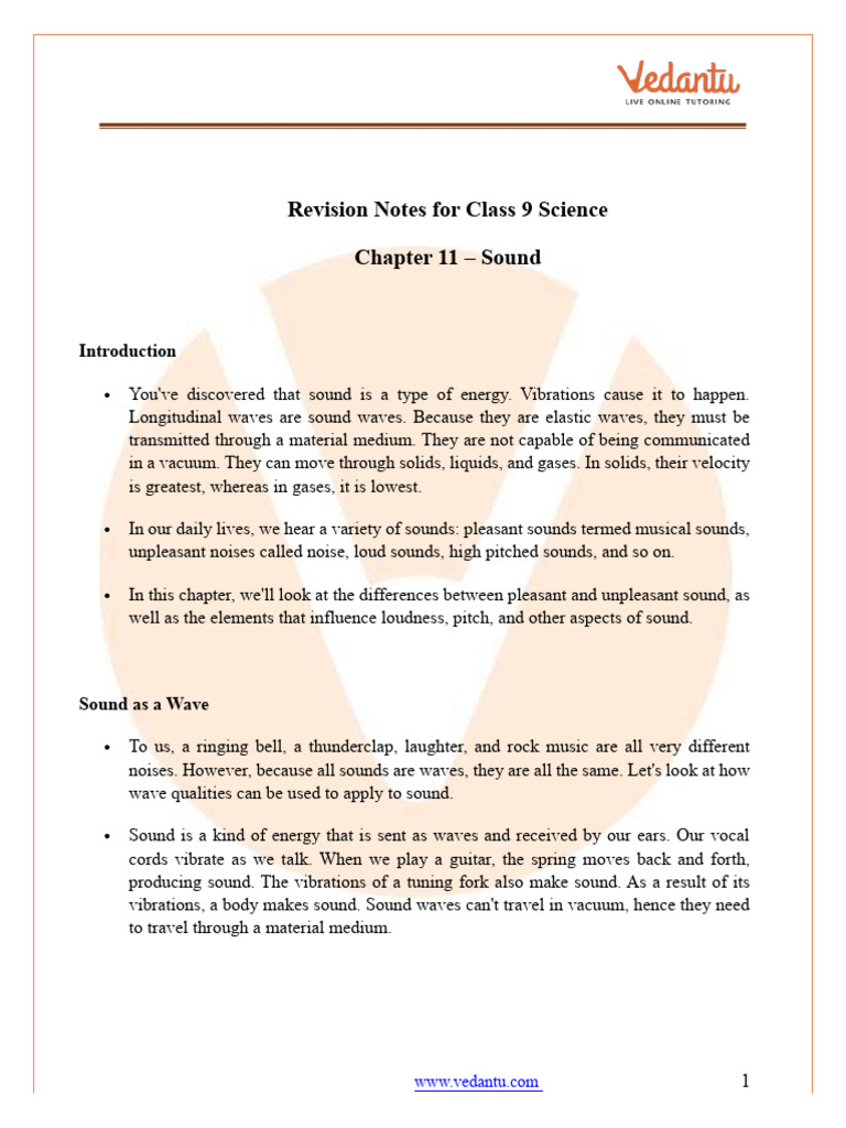 Class 9 Science: Sound Revision Notes | PDF | Sound | Waves
