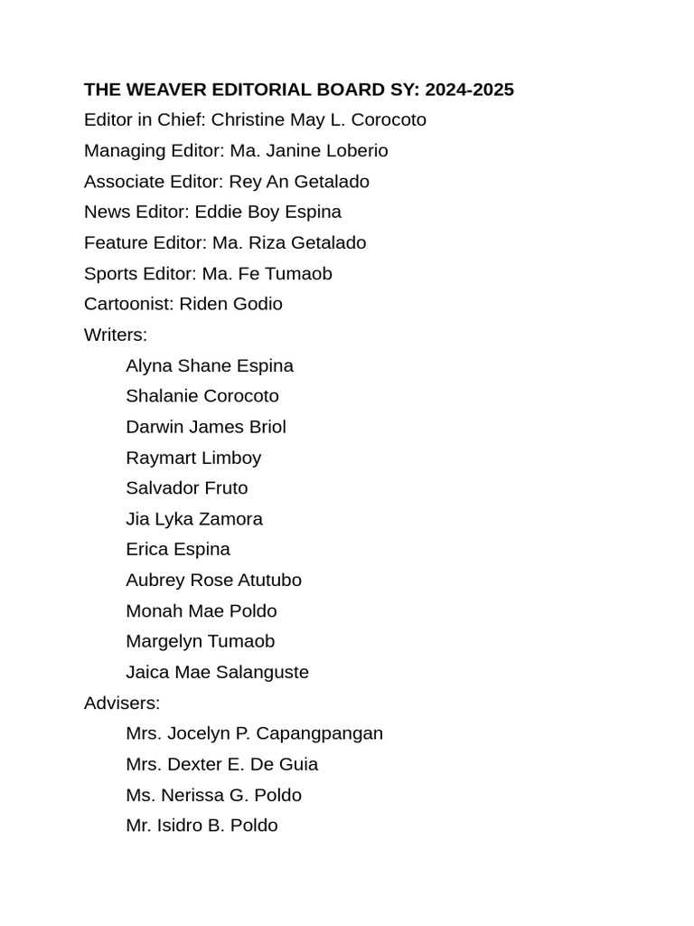 The Weaver Editorial Board Sy | PDF