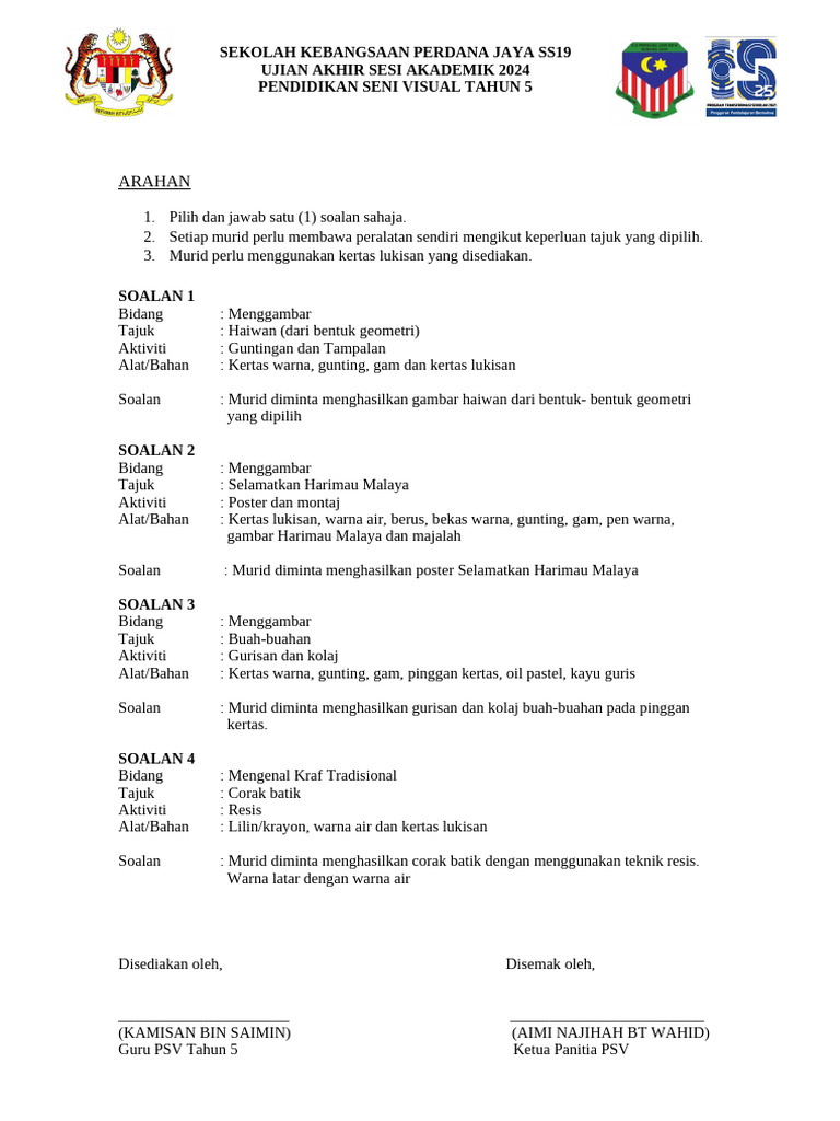 Uasa PSV THN 5 2024 | PDF
