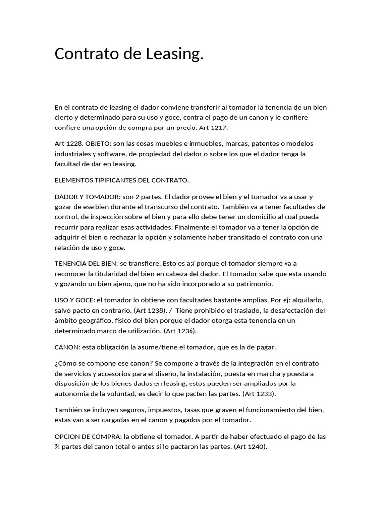 Guía Completa sobre Contrato de Leasing | PDF | Derecho privado | Ley común