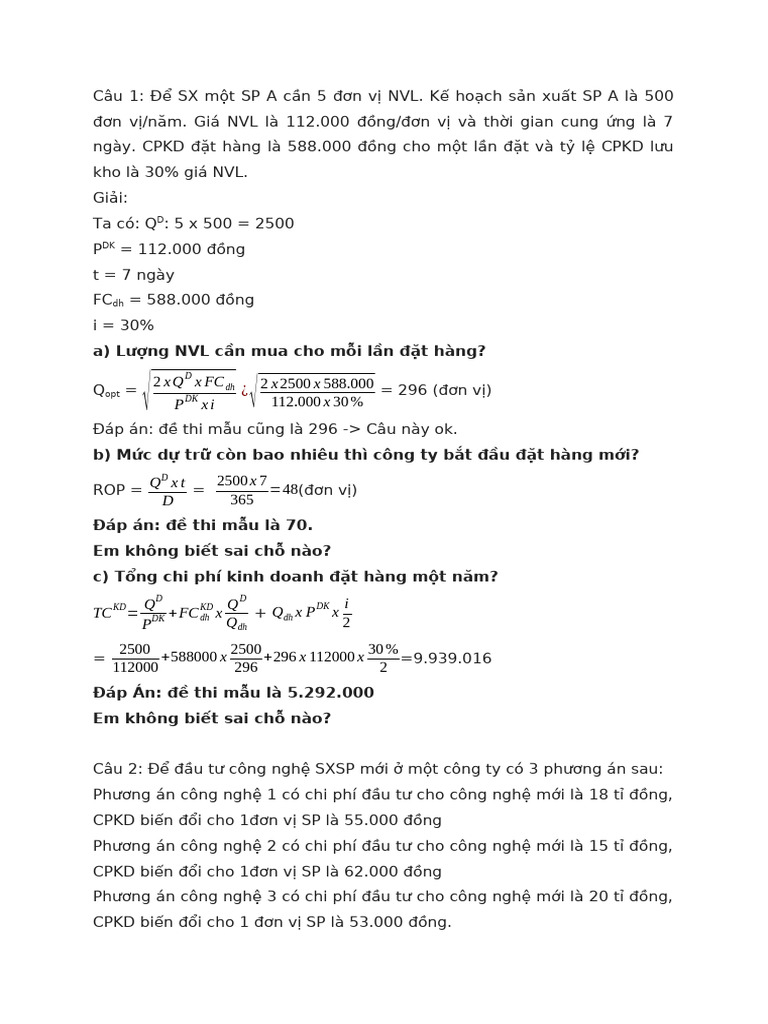 QTKD 2-ĐÁP ÁN BÀI TẬP | PDF