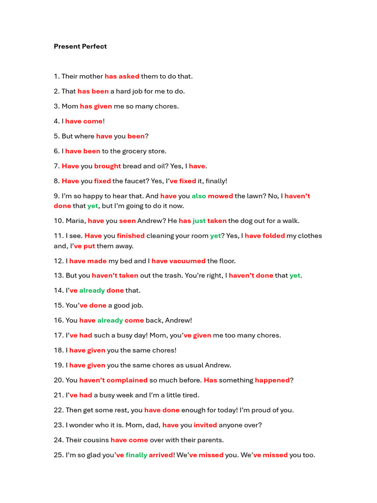 Understanding Present Perfect Tense | PDF