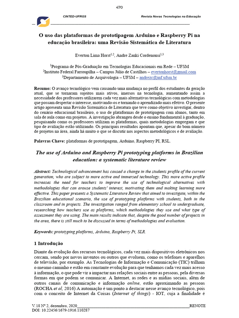 O Uso Dasplataformas de Prototipagem Arduino | PDF | Arduino | Informática