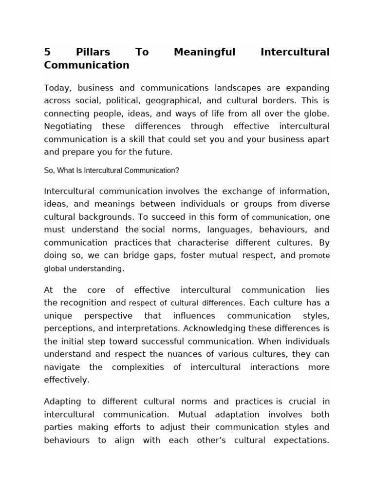 5 Steps to Effective Intercultural Communication | PDF | Cross Cultural ...