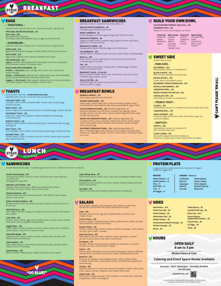 Breakfast & Lunch Menu Ann Arbor | PDF | Bacon | Sausage