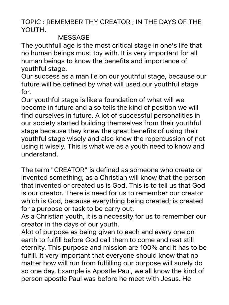 Remember Your Creator in Youth | PDF | Jesus | Religious Belief And ...