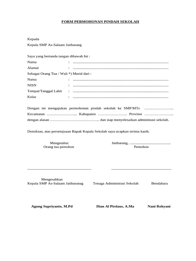 Form Mutasi Keluar | PDF