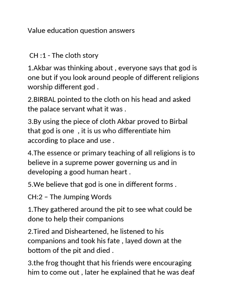 Value Education Q&A for Class 5 | PDF | God