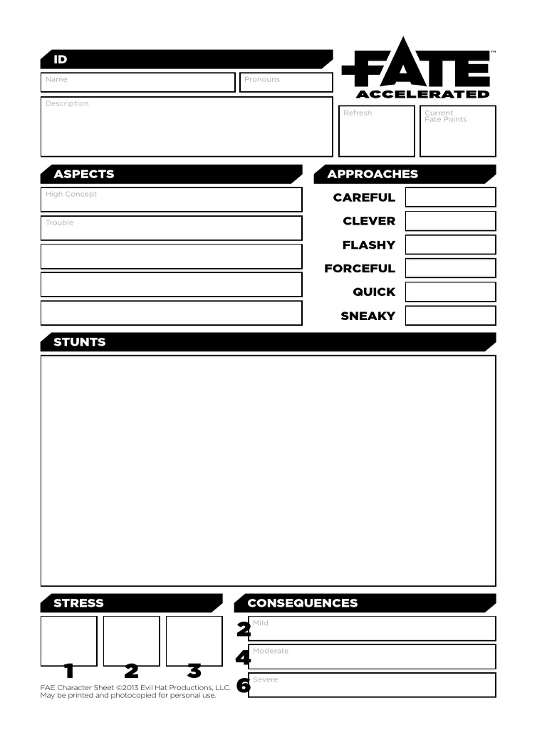 Fate Accelerated Character Sheet Formfillable | PDF