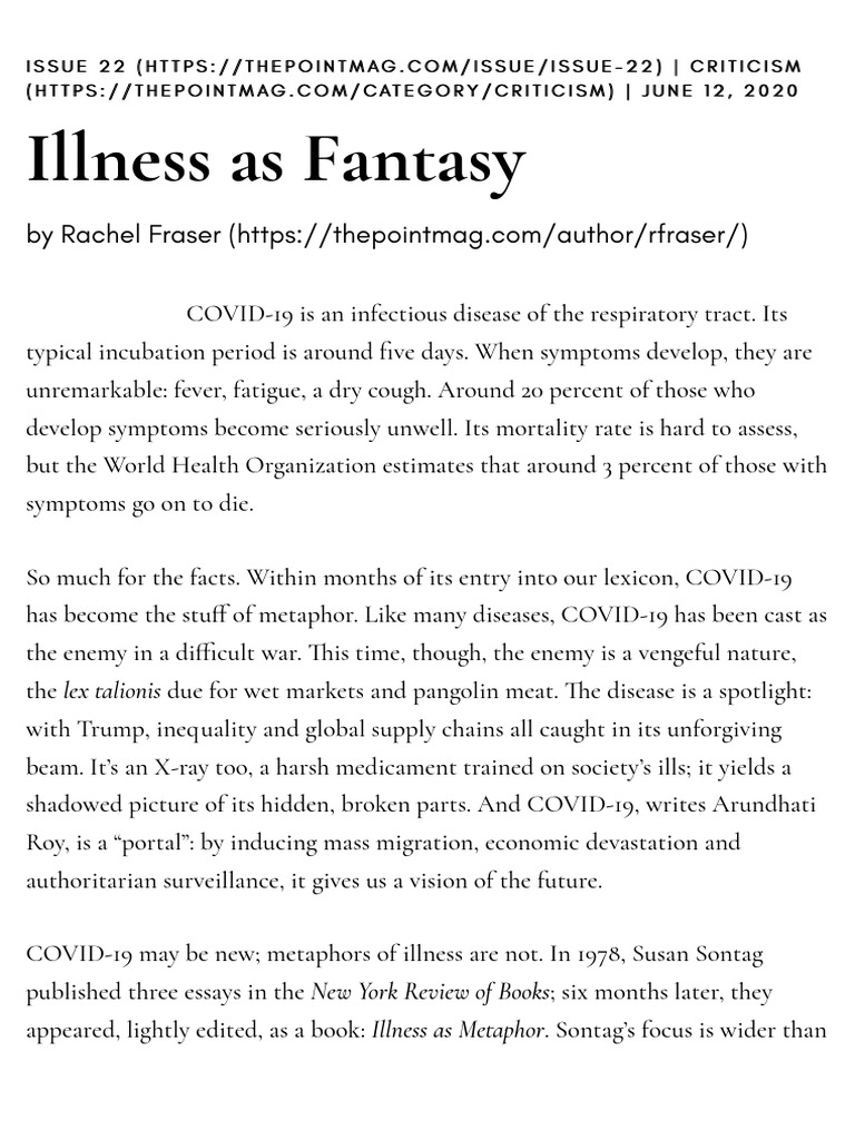 Illness As Fantasy - The Point Magazine | PDF | Tuberculosis | Cancer
