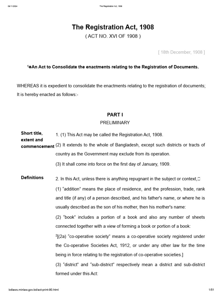 The Registration Act, 1908 | PDF | Common Law | Justice