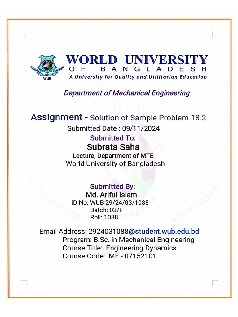 Eng Dynamics Assignment - Solution of Problem 18.2 | PDF