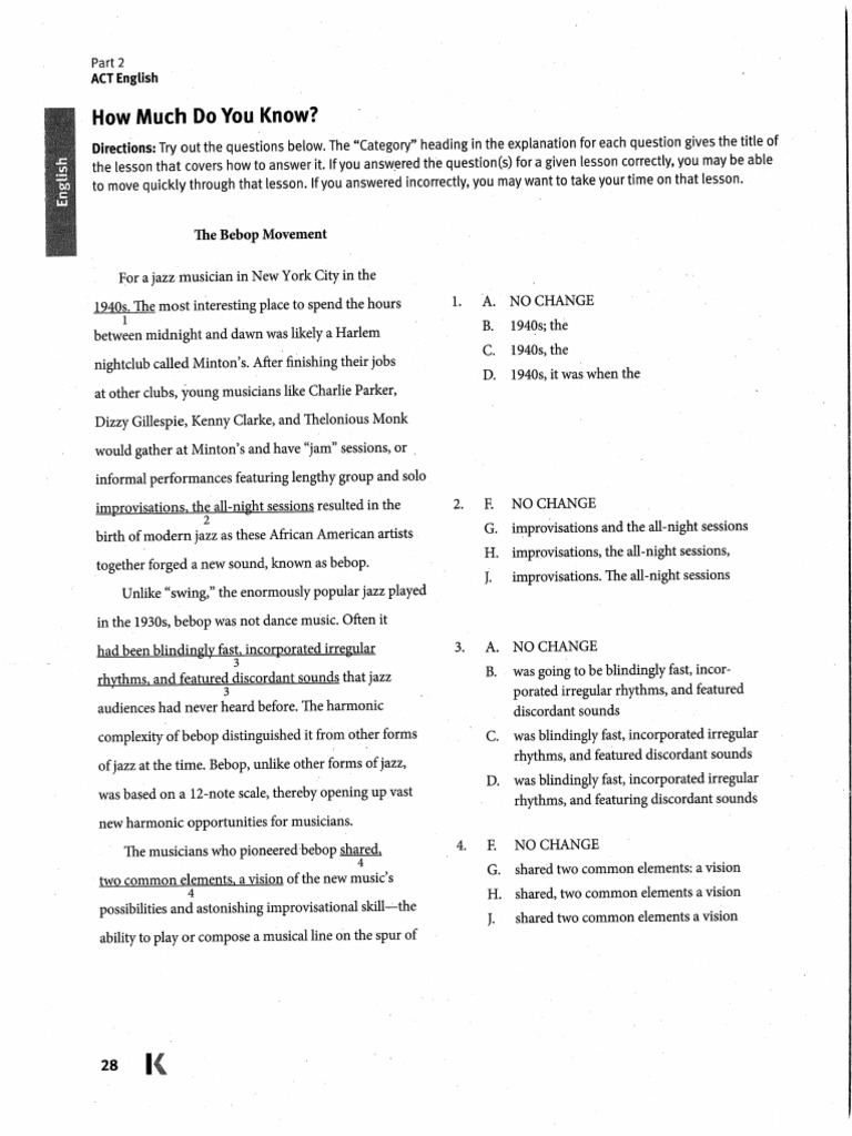 ACT English Test 1 - Answewrs | PDF