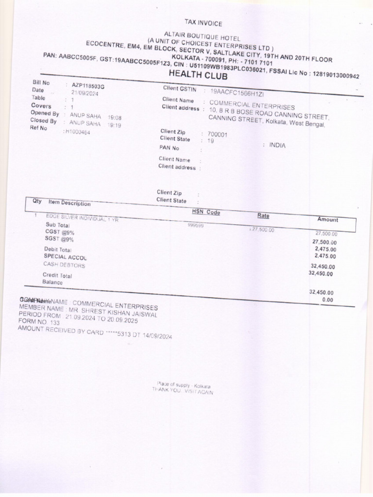 Invoice of Mr. Shrest | PDF