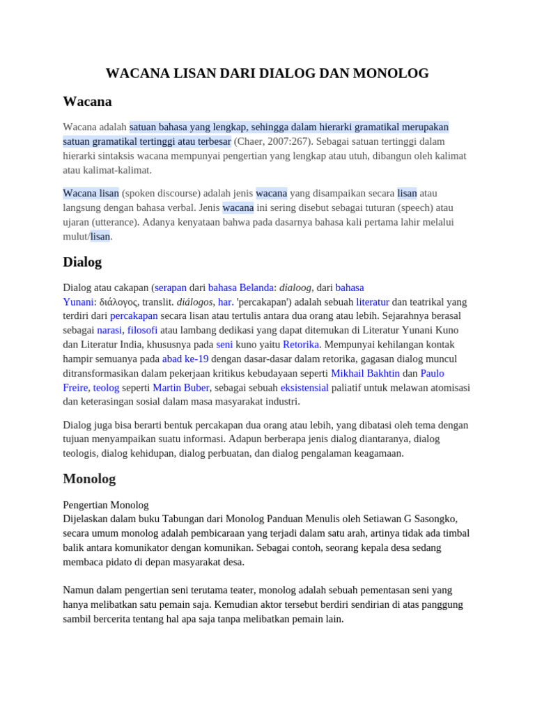 Wacana Lisan Dari Dialog Dan Monolog | PDF