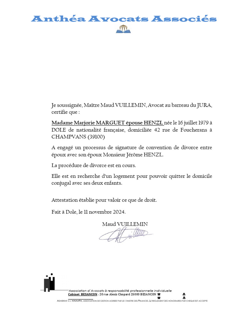 Attestation de divorce en cours | PDF