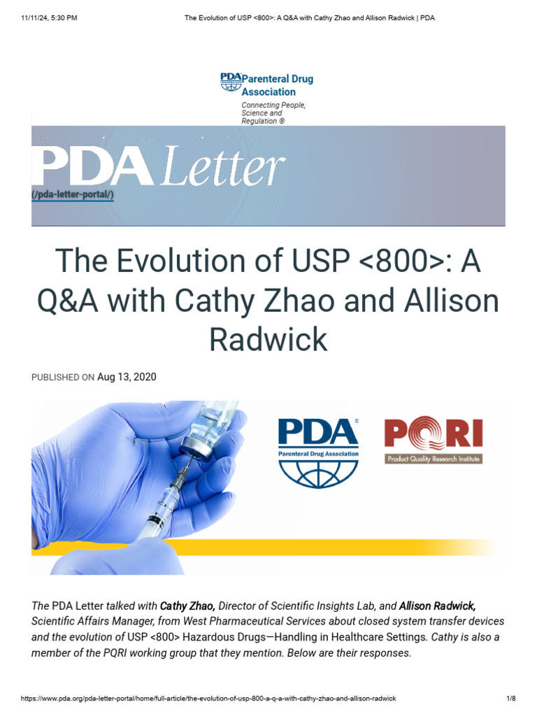 The Evolution of USP - 800 - A Q&A With Cathy Zhao and Allison Radwick ...