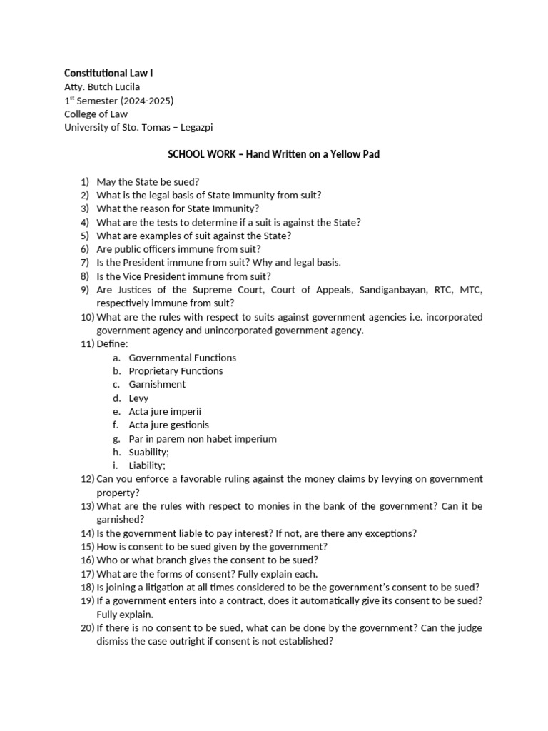 Consti 1 School Work 2 2024 2025 | PDF | Lawsuit | Separation Of Powers