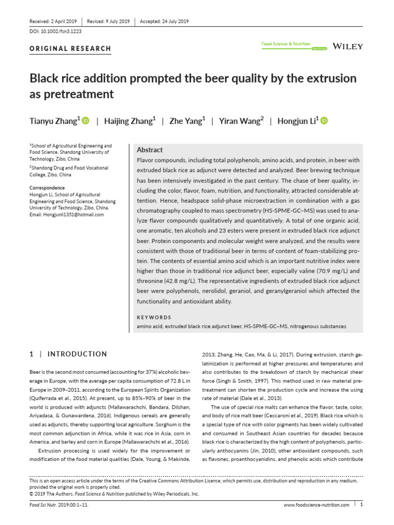 Black Rice Addition Prompted The Beer Quality by T | PDF | Proteins ...