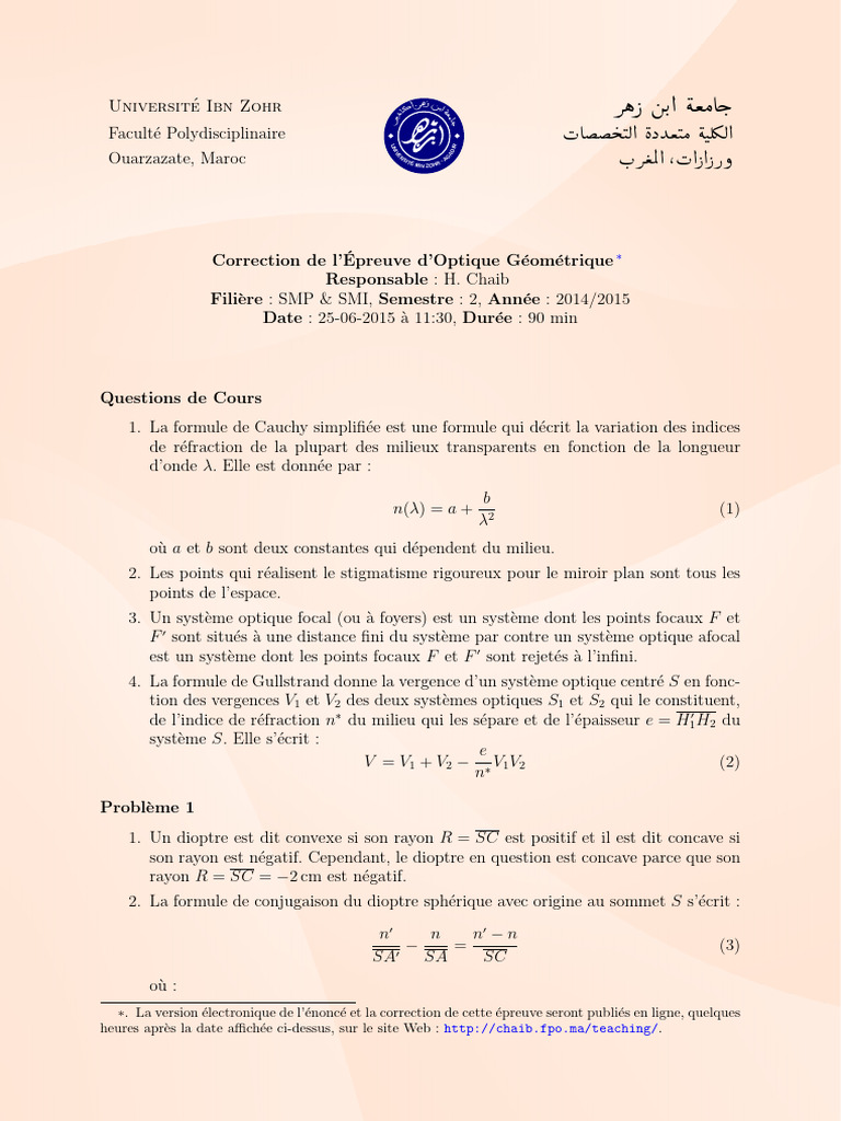 Correction de l'Optique Géométrique | PDF | Optique | Radiation