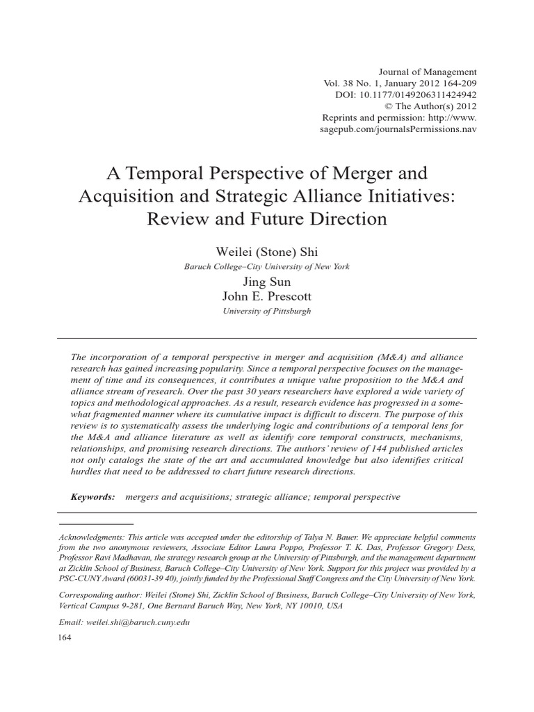A Temporal Perspective of Merger and Acquisition and Strategic Alliance Initiatives | PDF ...